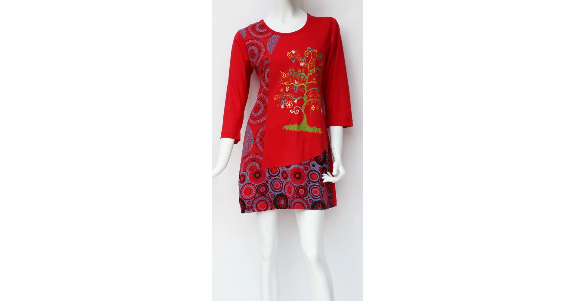 ÉLETFA-MANDALA MINTÁS, KARCSÚSÍTOTT PAMUT RUHA/TUNIKA (PIROS) - Ruhák ...